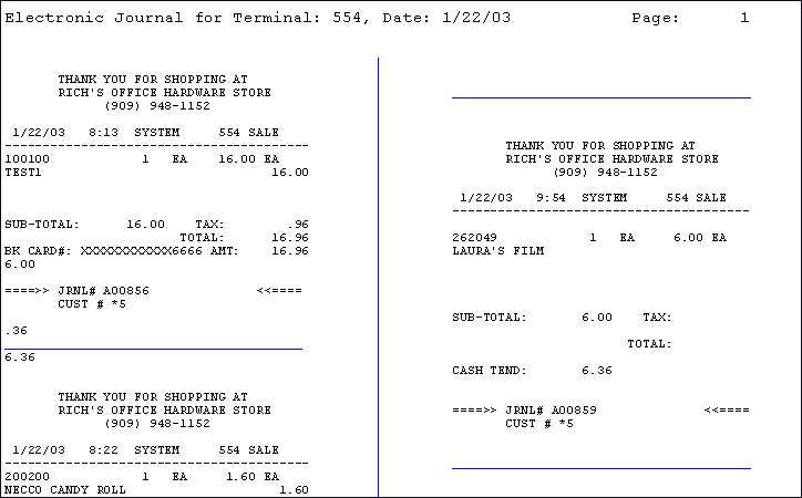 Viewing and Printing Receipts from the Electronic Journal