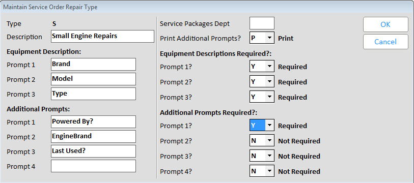 Service and Repair: Set Up Repair Types