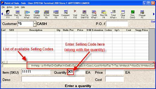 PPS/COM: Set Up Selling Codes