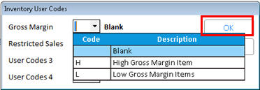 User Codes: Assigning Codes to Inventory Items