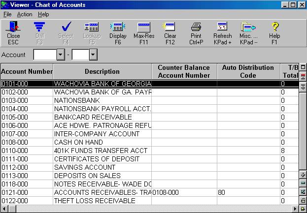 Looking Up G/L Accounts Using the Viewer