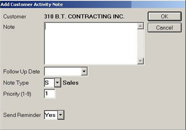 Customer Activity Notes: Add Notes