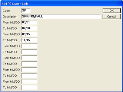 Setting Up and Assigning PO Season Codes