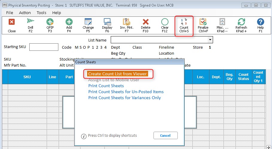 Using Item Lists for Physical Inventory