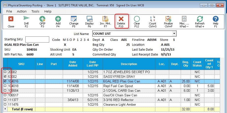 Using Item Lists for Physical Inventory