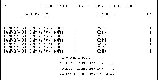 Item Code Updates (RICU): Report Example